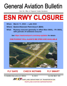 General Aviation Bulletin - ESN RWY Closure - Easton Airport